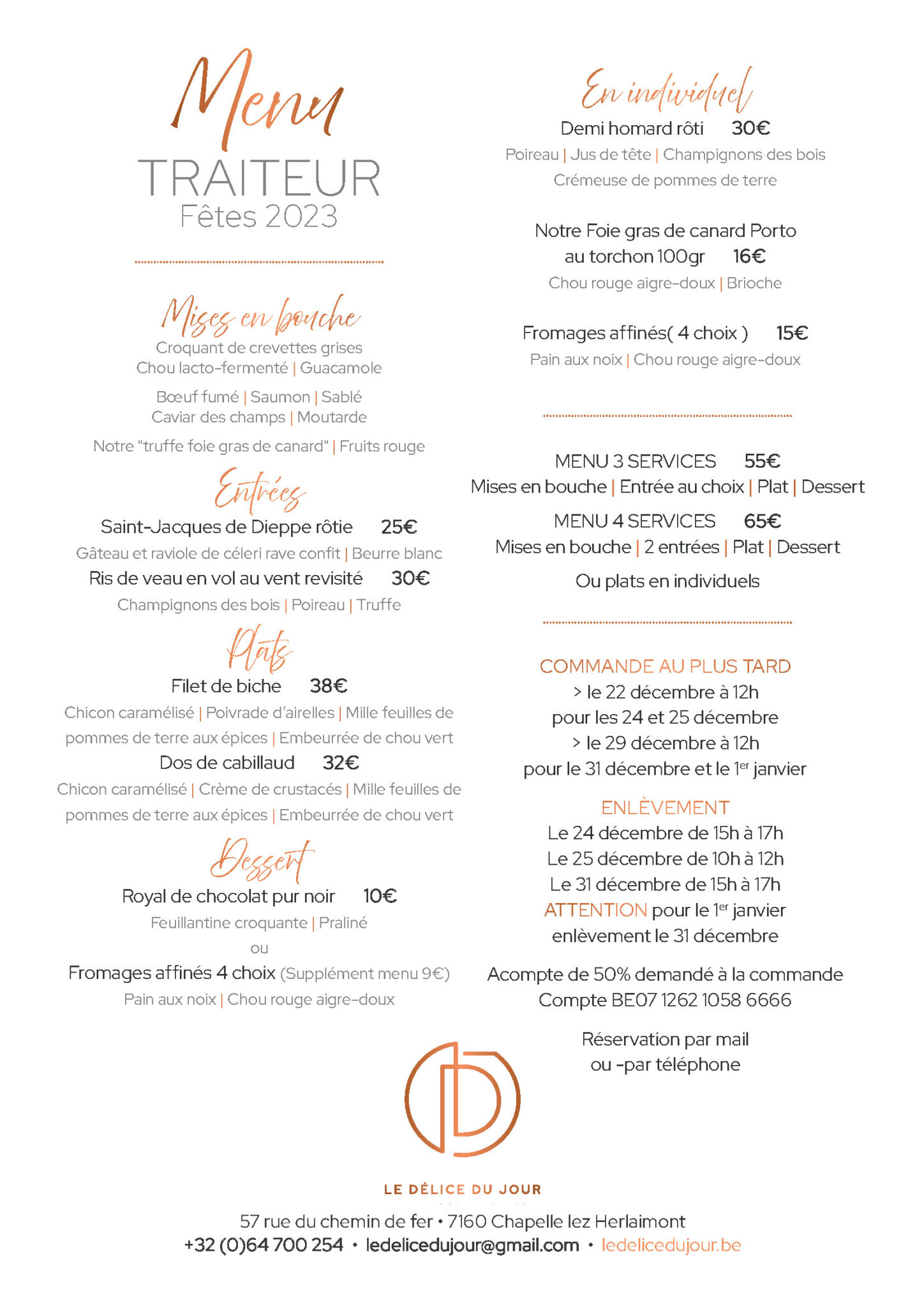 Cartes et menus - Le Délice du Jour