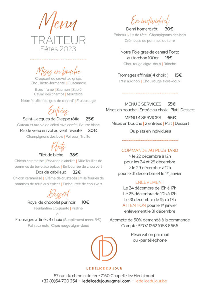 Cartes et menus - Le Délice du Jour